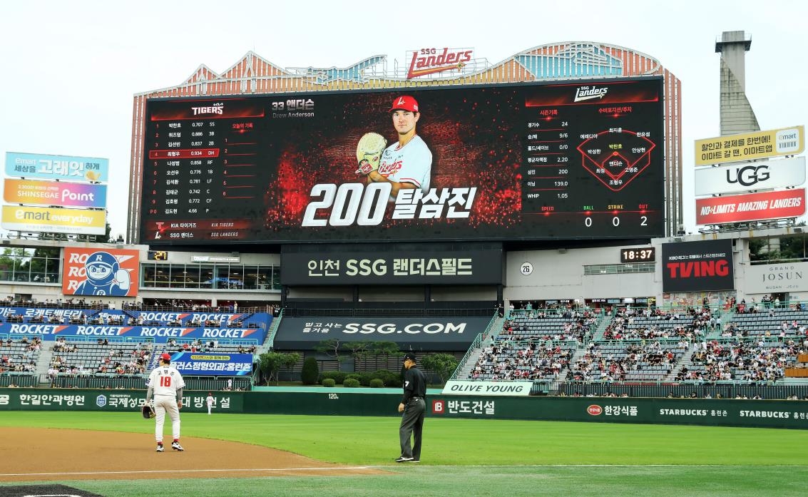 SSG 앤더슨, 200탈삼진 돌파…KBO리그 통산 18번째 | 연합뉴스