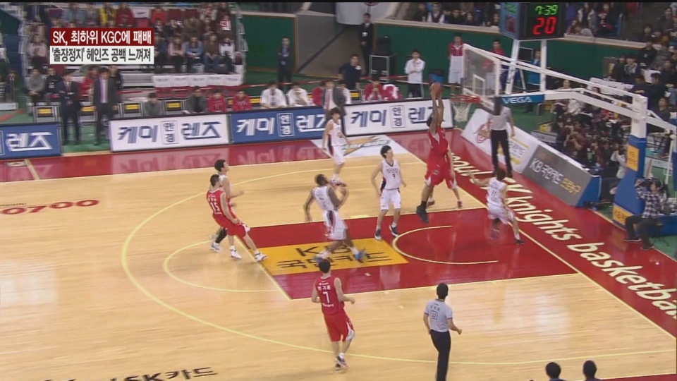 [프로농구] 헤인즈 빠진 SK, 꼴찌팀 KGC에 패배 | 연합뉴스